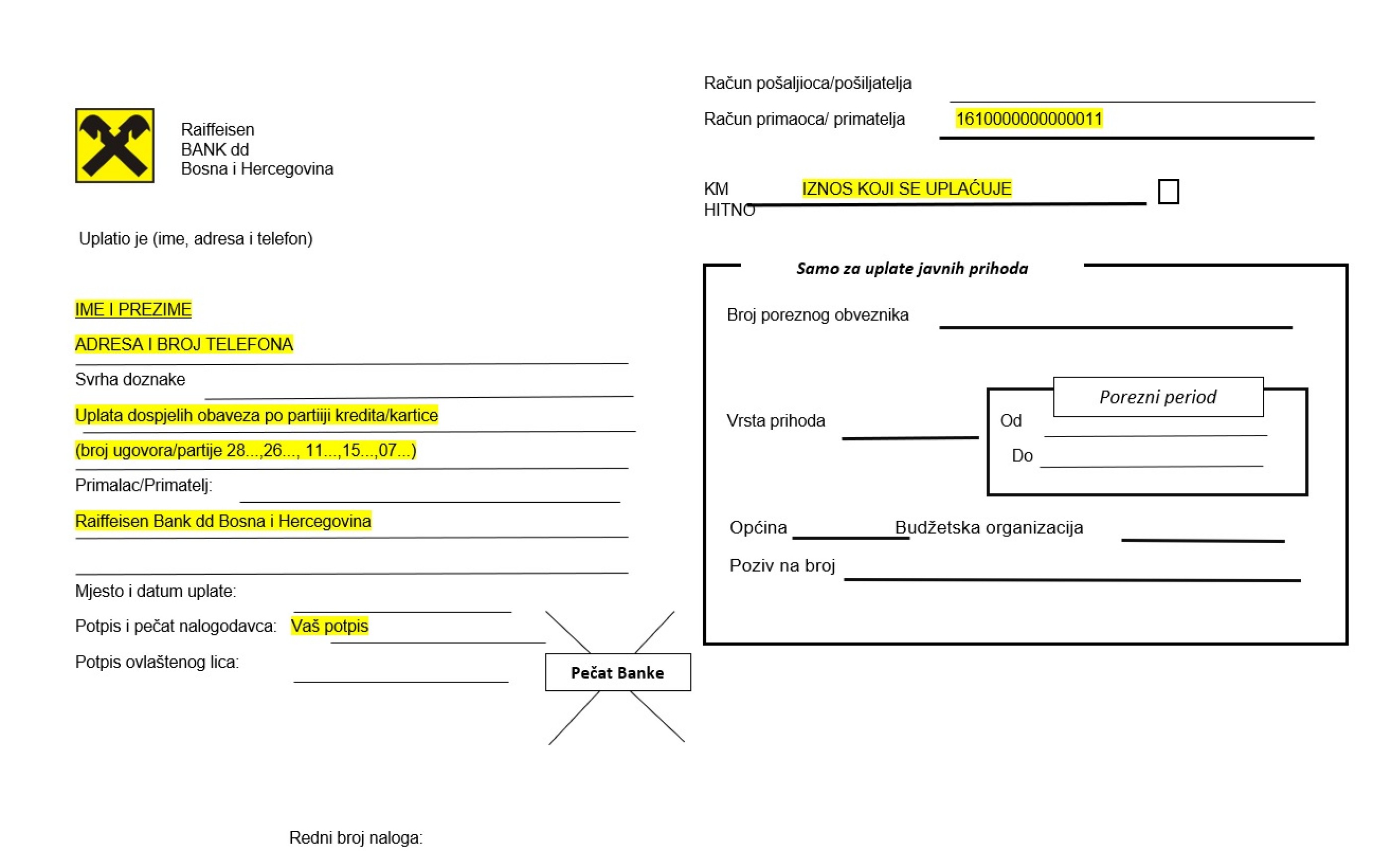 Informacije o načinu plaćanja i primjer uplatnice